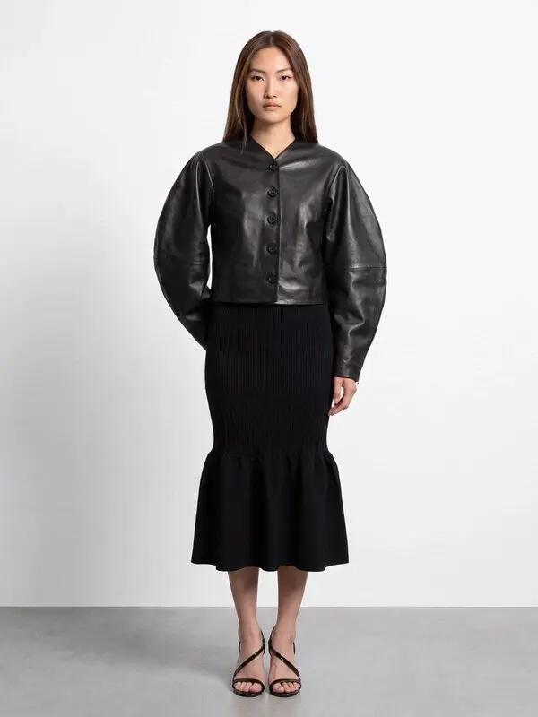 ROTATE BY BIRGER CHRISTENSEN Fitted Leather Jacket - Black