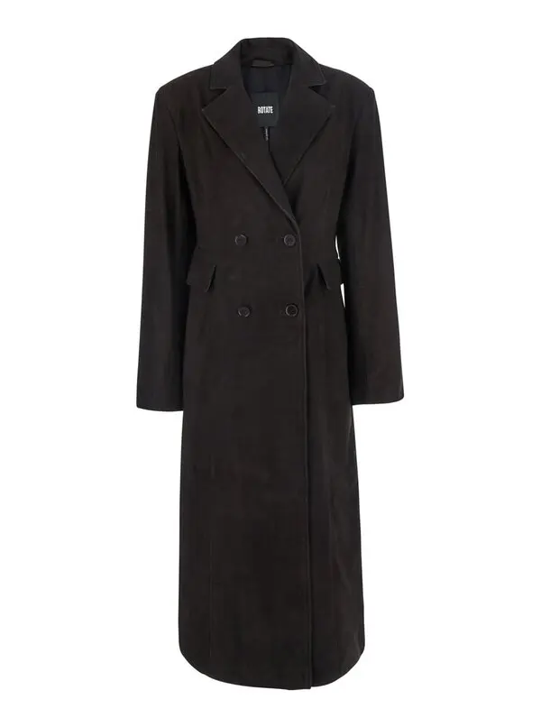 ROTATE BY BIRGER CHRISTENSEN Brown Double-breasted Coat With Wide Lapels In Suede - Multicolor