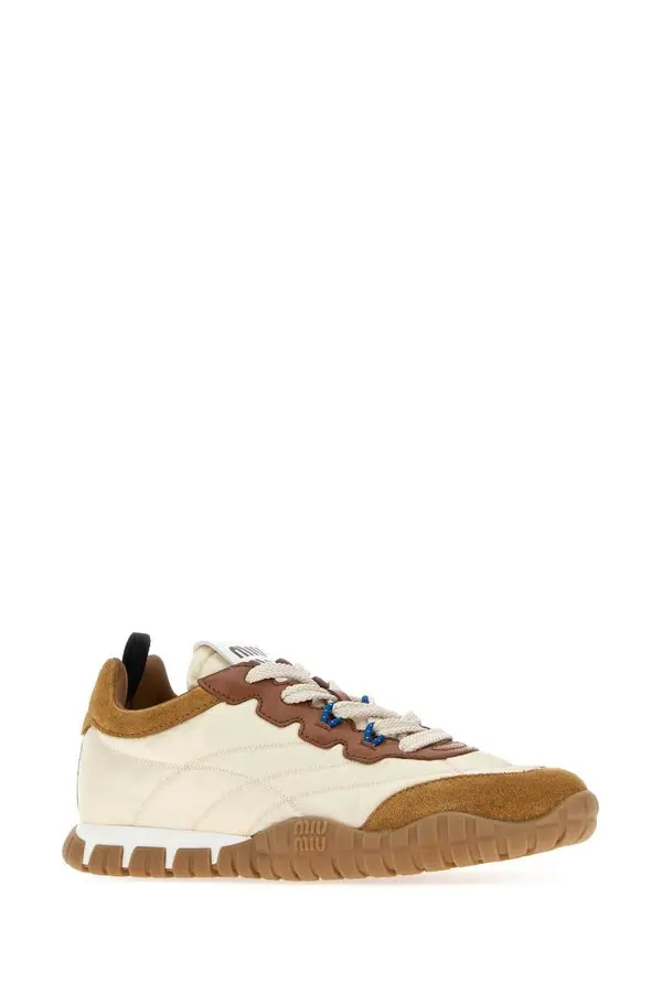 Miu Miu Ivory Re-nylon And Suede Sneakers - White