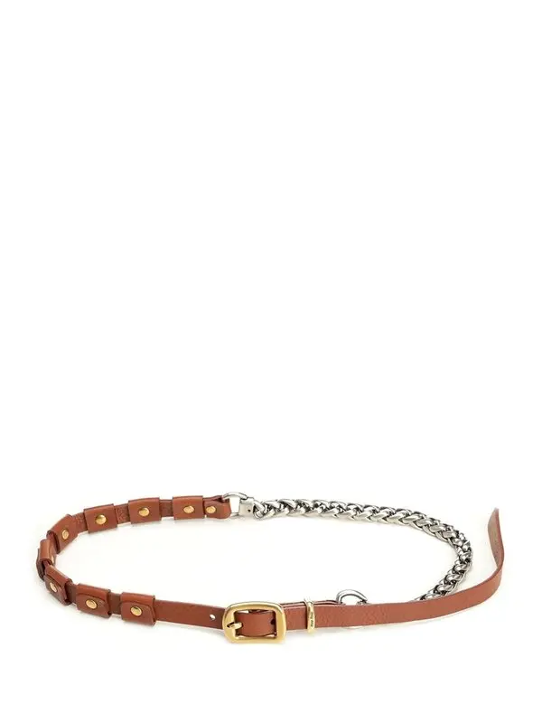 Miu Miu Leather Belt With Chain - Brown