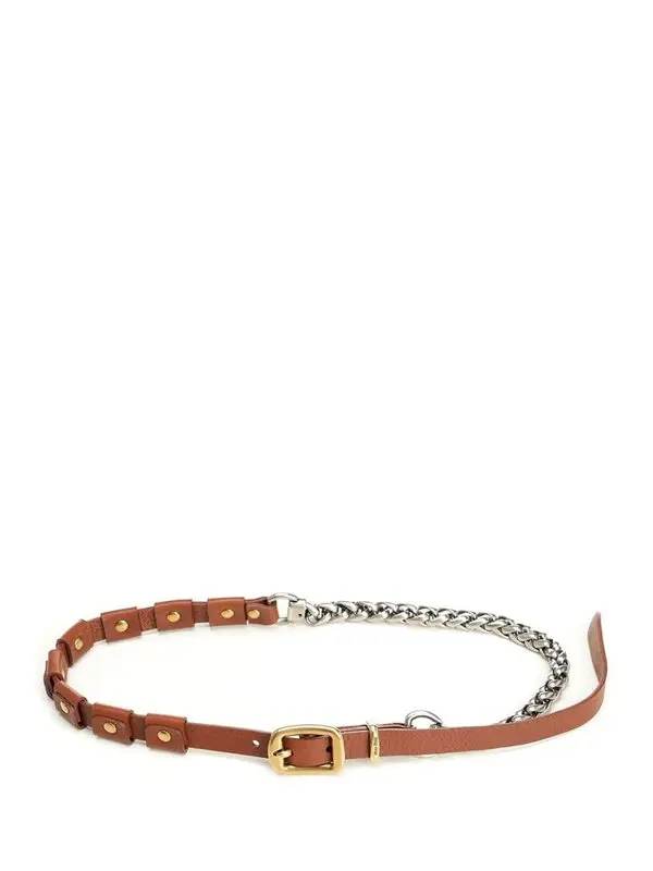 Miu Miu Leather Belt With Chain - Brown
