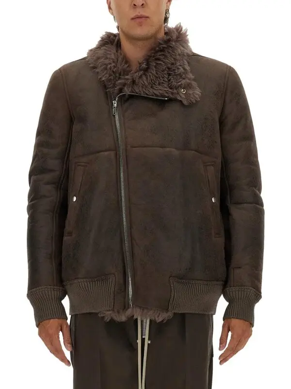 Rick Owens Leather Bomber Jacket - Gray