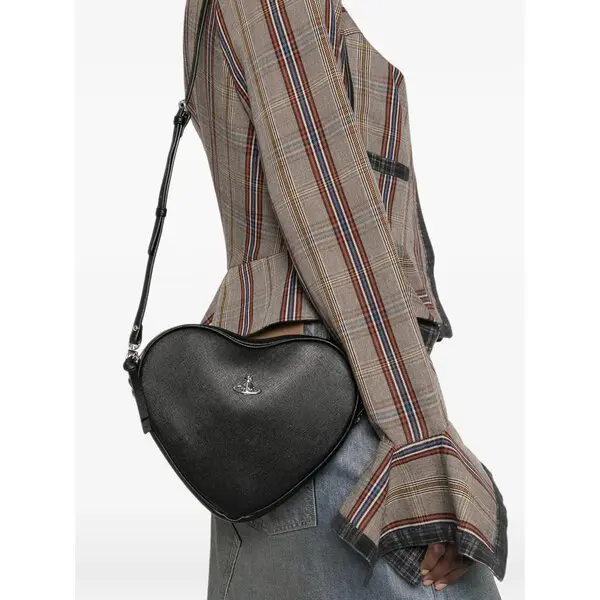 VIVIENNE WESTWOOD Saffiano Leather Heart Tote Bag - Black