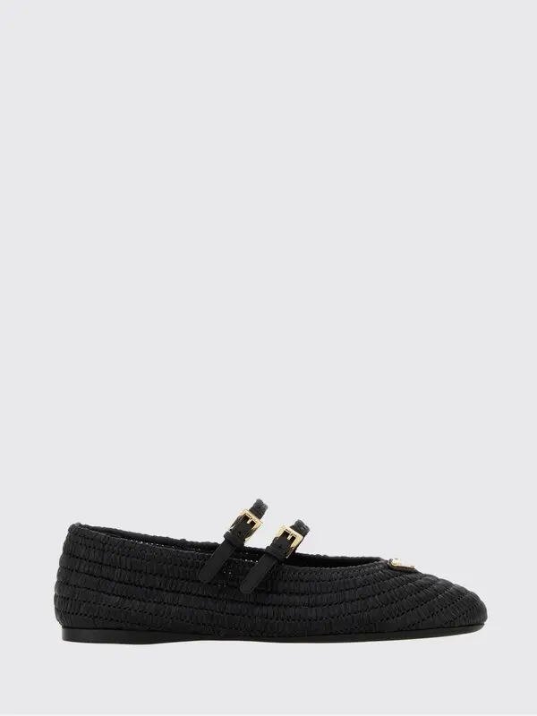 Prada Raffia Ballerina Flats - Black