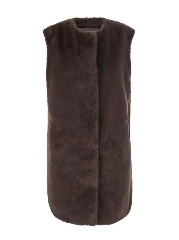 Herno Faux Fur Round Collar Vest - Brown