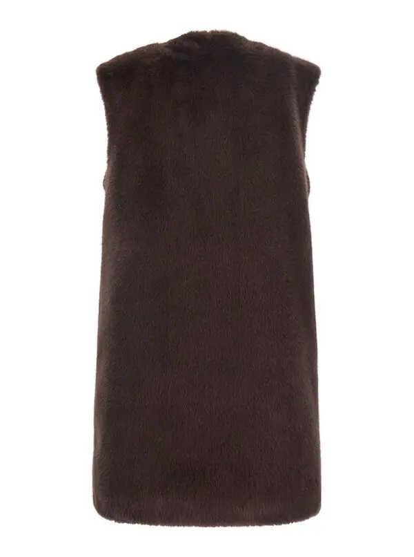 Herno Faux Fur Round Collar Vest - Brown