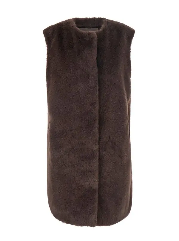 Herno Faux Fur Round Collar Vest - Brown