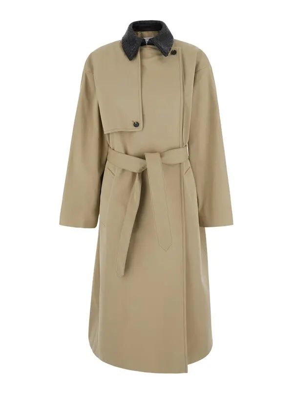 Bottega Veneta Beige Trench With Classic Collar With Intreccio And Belt On The Front In Cotton For - Multicolor