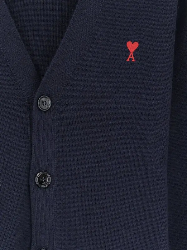 AMI Paris Wool Cardigan With Iconic Embroidery
