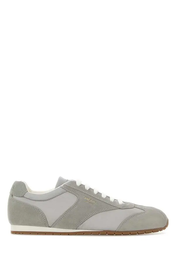 Prada Grey Suede And Fabric Sneakers