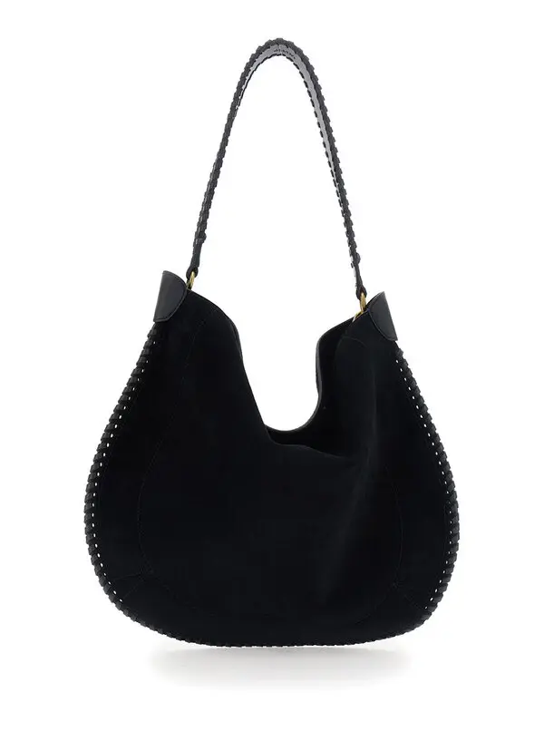 Isabel Marant Étoile Oskan' Shoulder Bag With Removable Strap And Embossed Logo On The Front In Suede For - Black
