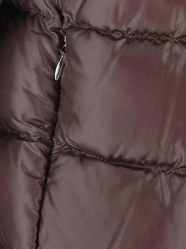 Herno Short Down Jacket With Hood And Metal Plate On The Back In Tech Fabric - Brown