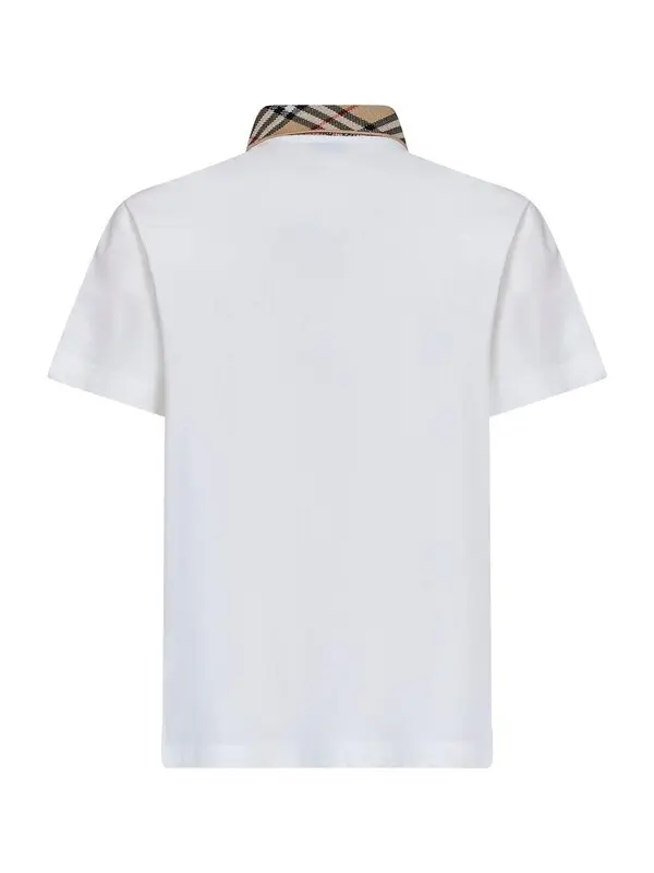 Burberry Chalk White Cotton Pique Polo Shirt With Check Collar - Multicolor