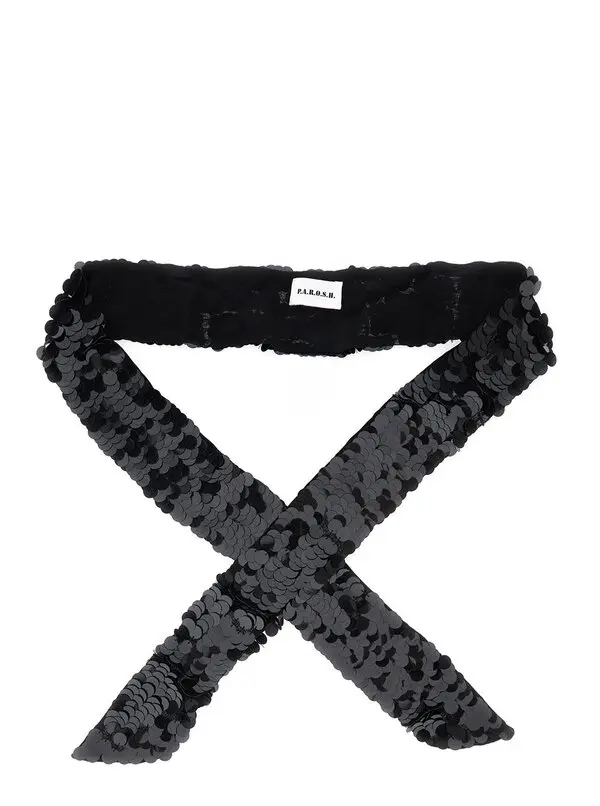 P.a.r.o.s.h Black Scarf With All-over Sequins In Tech Fabric For