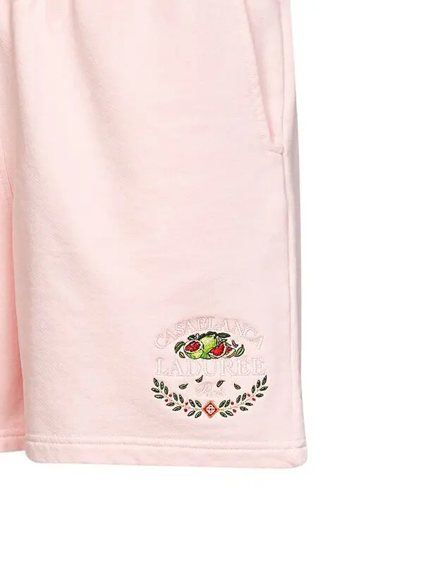 Casablanca Pink Cotton Laduree X Embroidered Shorts - Multicolor