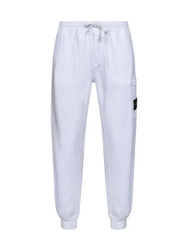 Stone Island White Organic Cotton Fleece Cargo Joggers - Multicolor