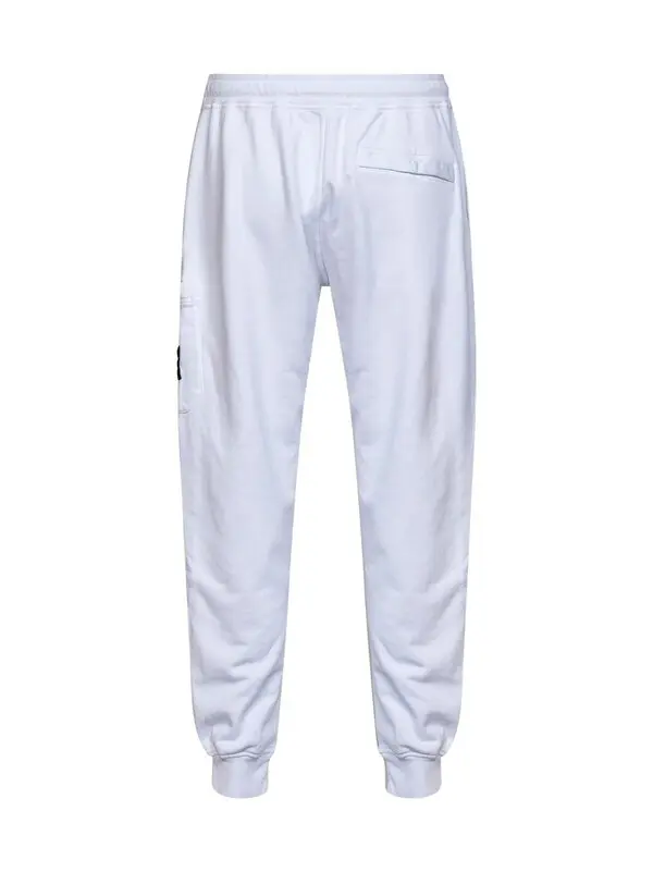 Stone Island White Organic Cotton Fleece Cargo Joggers - Multicolor