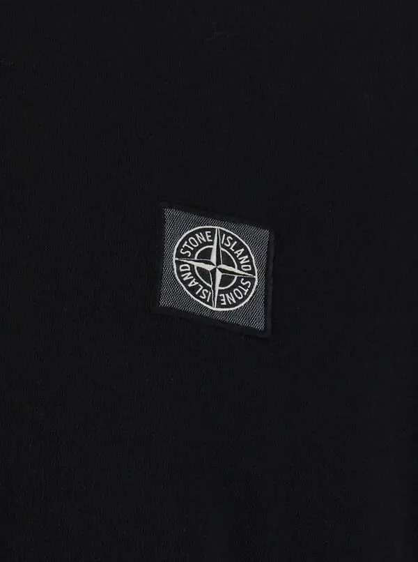 Stone Island Crew Neck Heavyweight With Short Sleeves And Patch, Tech Fabric - Black