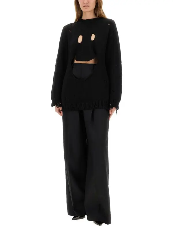 Moschino Virgin Wool Distressed Crewneck Sweater