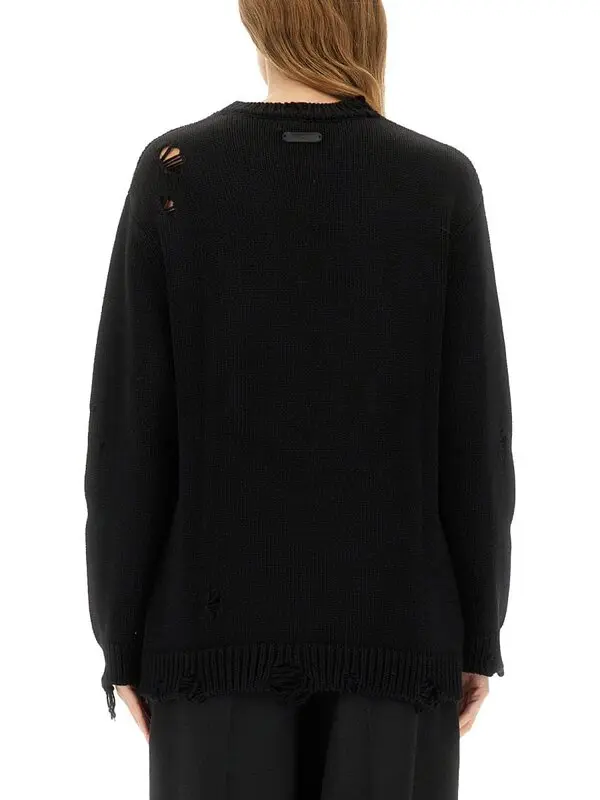 Moschino Virgin Wool Distressed Crewneck Sweater