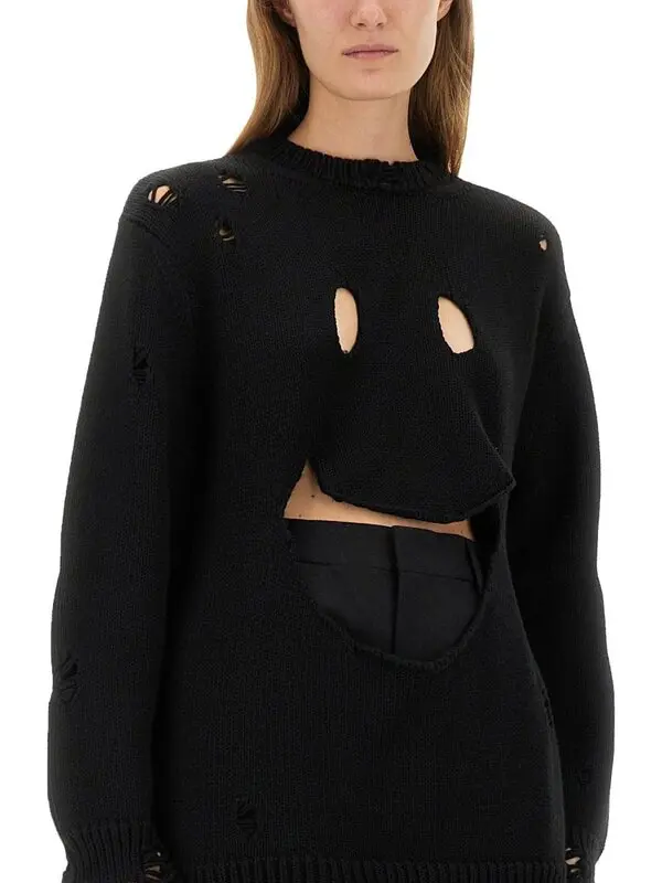 Moschino Virgin Wool Distressed Crewneck Sweater