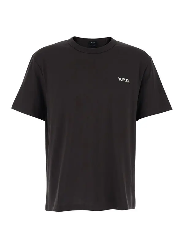 A.p.c. Crew Neck T-shirt With Front Logo In Cotton - Brown