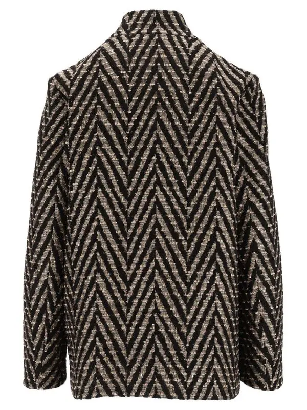 FORTE_FORTE Chevron Jacquard Oversized Jacket - Black