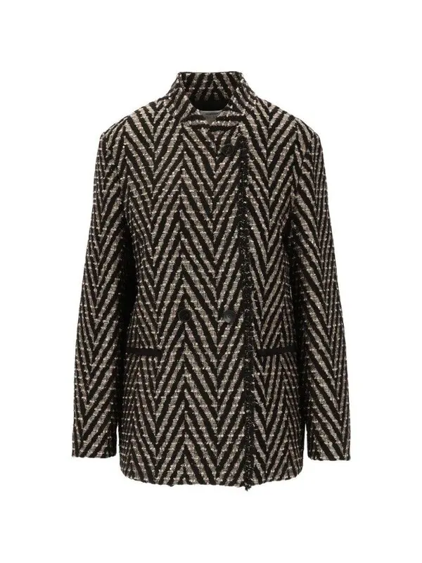 FORTE_FORTE Chevron Jacquard Oversized Jacket - Black
