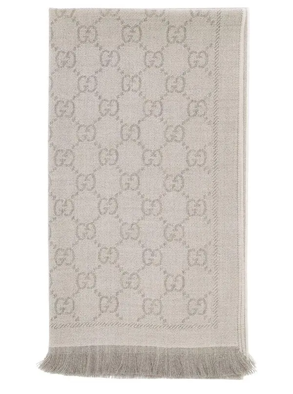 Gucci Gray Wool Gg Jacquard Motif Knit Scarf For - Multicolor