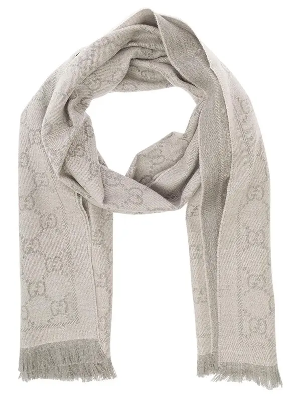 Gucci Gray Wool Gg Jacquard Motif Knit Scarf For - Multicolor