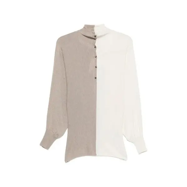 Jacquemus Two-tone Silk Blend High Neck Blouse - Cream