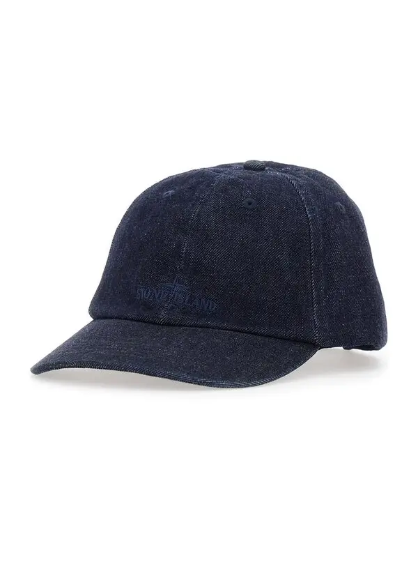 Stone Island Denim Baseball Cap With Adjustable Closure And Blue Logo