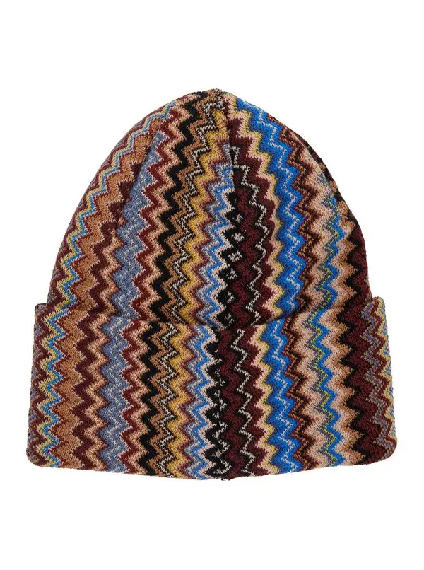 Missoni Beanie With Turn-up Brim Zigzag Motif In Wool Blend For