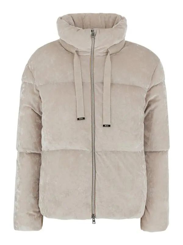 Herno Beige Jacket With High Collar And Long Sleeves In Velvet Effect Fabric - Multicolor