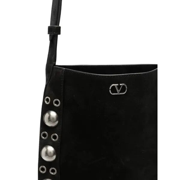 Valentino Garavani Suede Shoulder Bag With Silver-tone Studs And Fringe - Black
