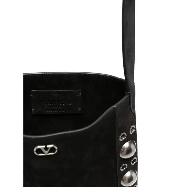 Valentino Garavani Suede Shoulder Bag With Silver-tone Studs And Fringe - Black