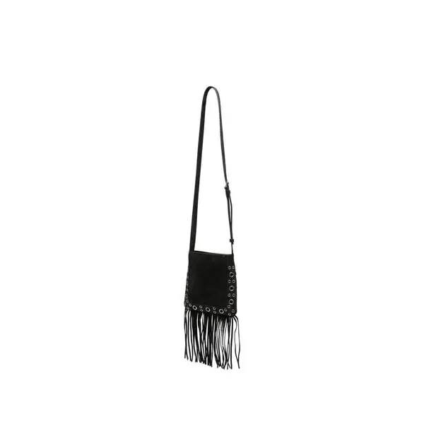 Valentino Garavani Suede Shoulder Bag With Silver-tone Studs And Fringe - Black