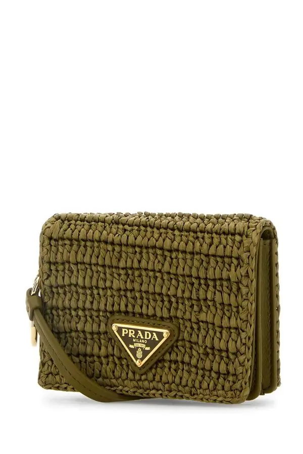 Prada Olive Raffia Card Holder