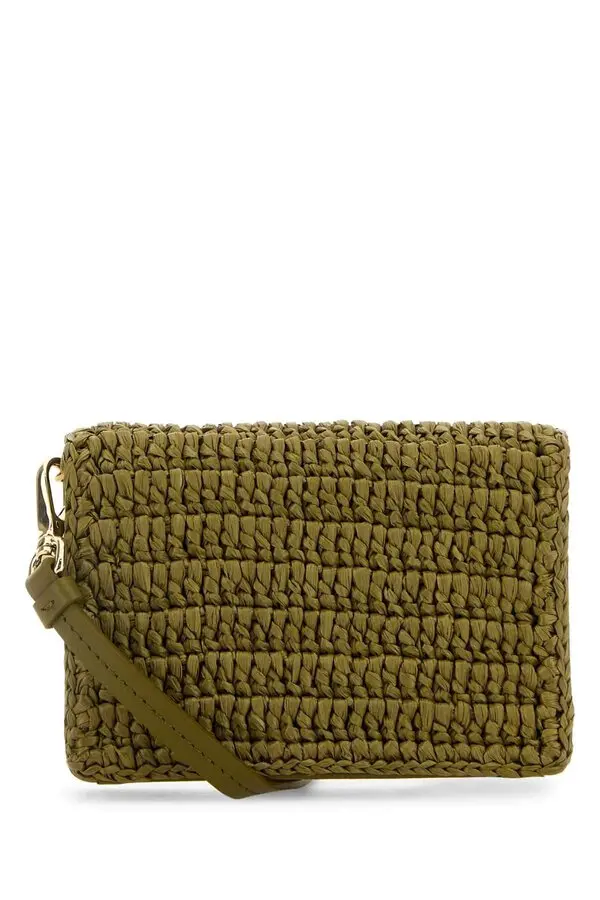 Prada Olive Raffia Card Holder