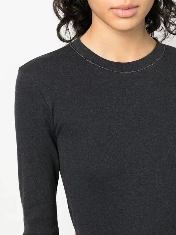 Brunello Cucinelli Chain Collar Long-sleeved Fitted Top - Gray