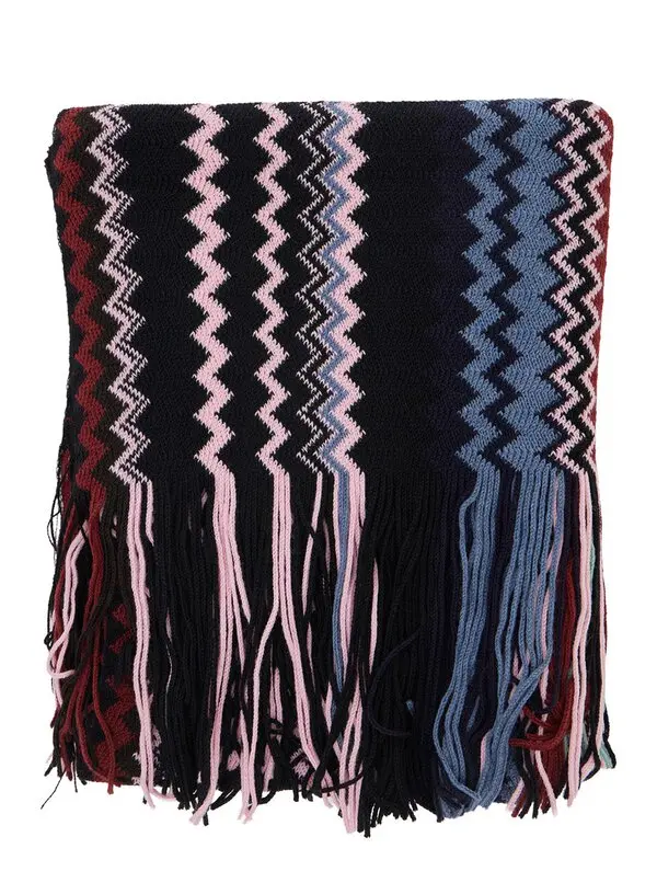 Missoni Scarf With All-over Zig Zag Motif And Fringed Edge In Blend Wool And Fabric - Multicolor