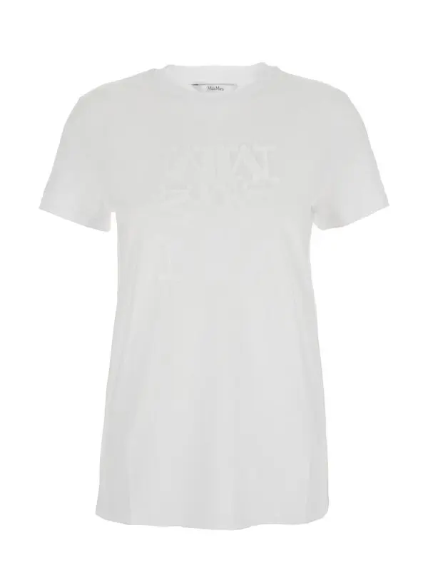 Max Mara Crewneck T-shirt With Tonal Logo On The Front In Cotton - White