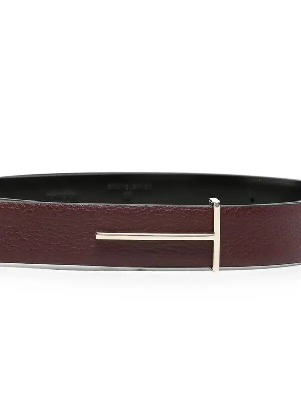 TOM FORD Grained Leather And Spazzolato Leather Slim T Belt - Red