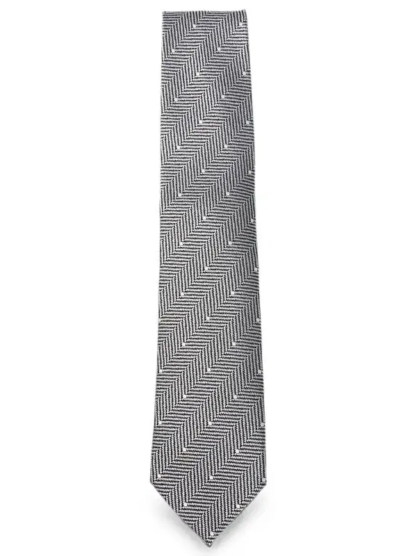 TOM FORD Polka-dot And Herringbone Pattern Silk Tie - Gray