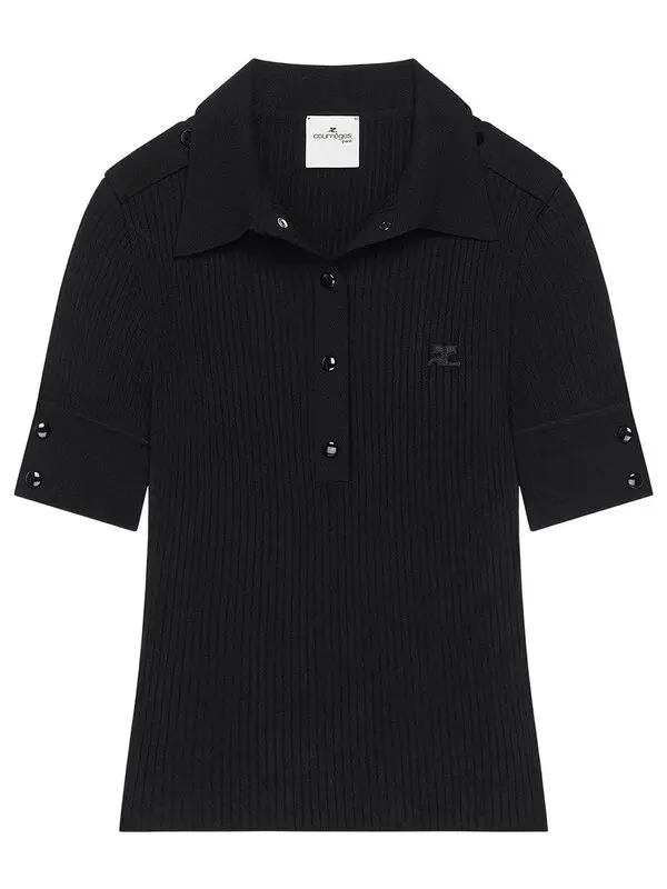 COURREGES Rib Knit Short-sleeved Polo - Black