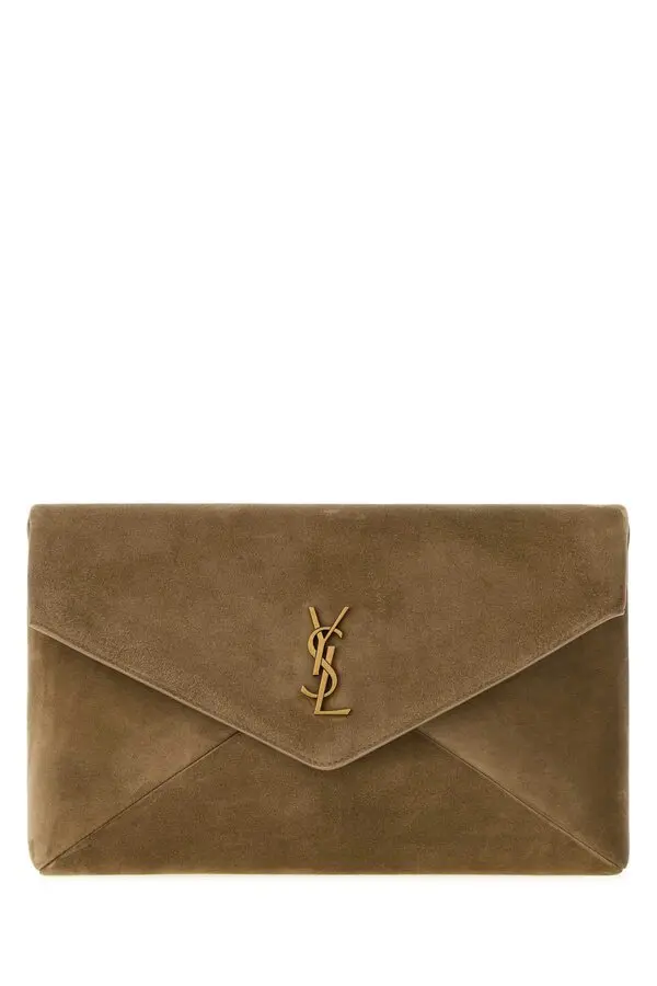 Saint Laurent Cappuccino Suede Large Envelope Clutch