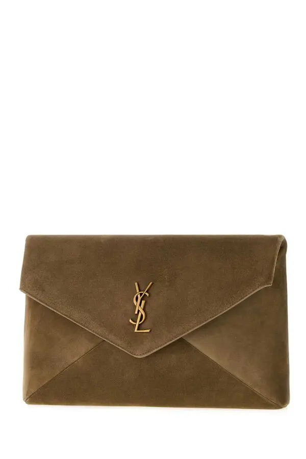 Saint Laurent Cappuccino Suede Large Envelope Clutch