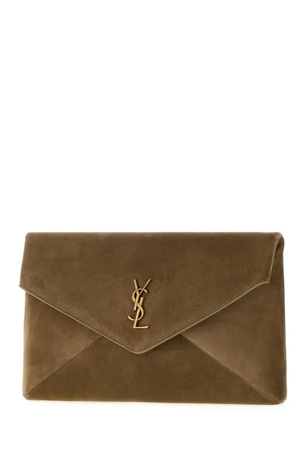 Saint Laurent Suede Large Envelope Clutch - Brown