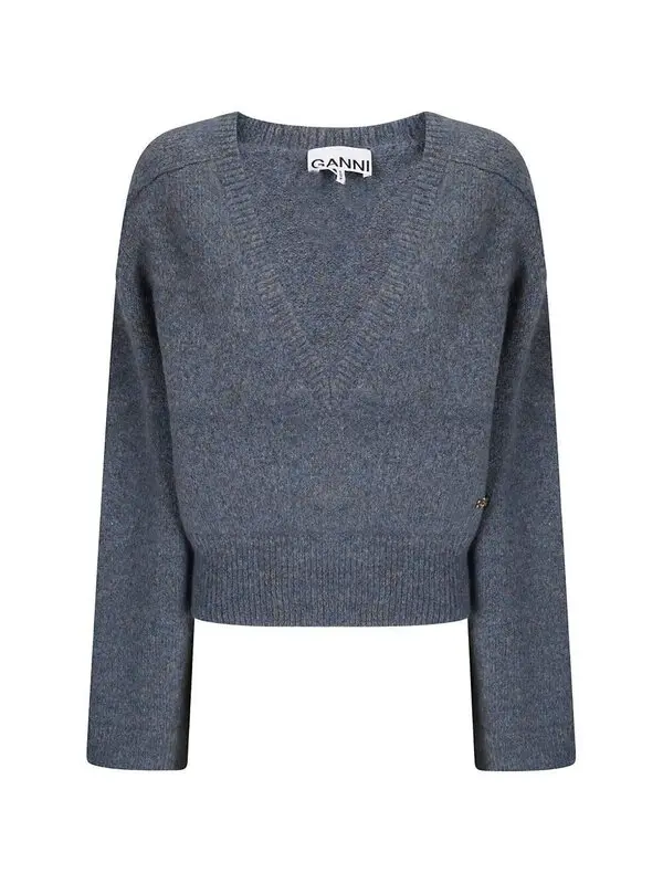 GANNI Melange Mohair Deep V-neck