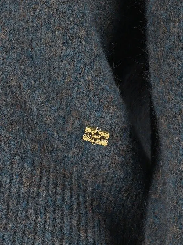 GANNI Melange Mohair V-neck Sweater - Blue
